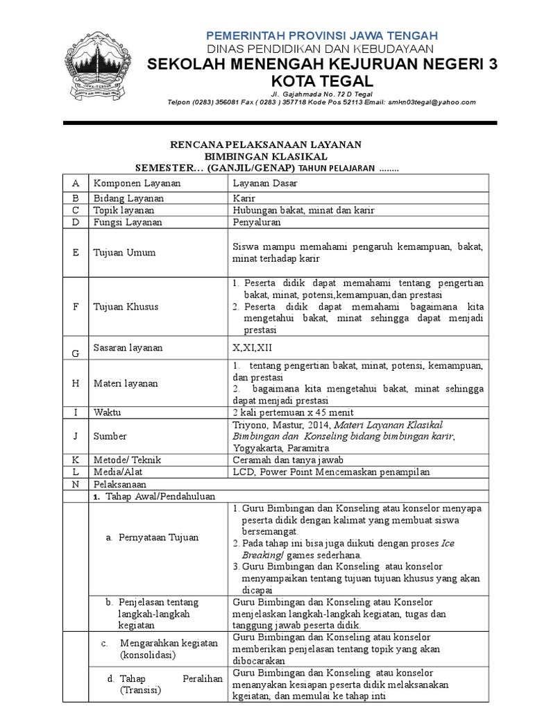 Contoh RPL BK Bidang Karier Beserta Materi | PDF