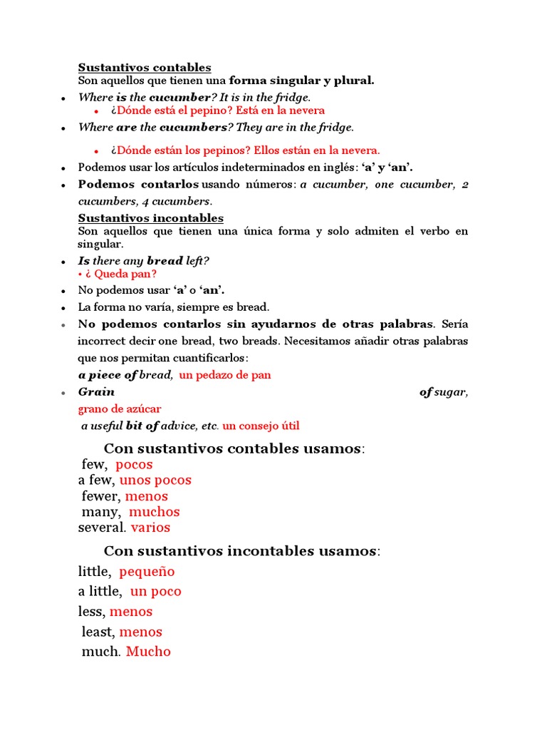 Sustantivo Contable y No Contable | PDF