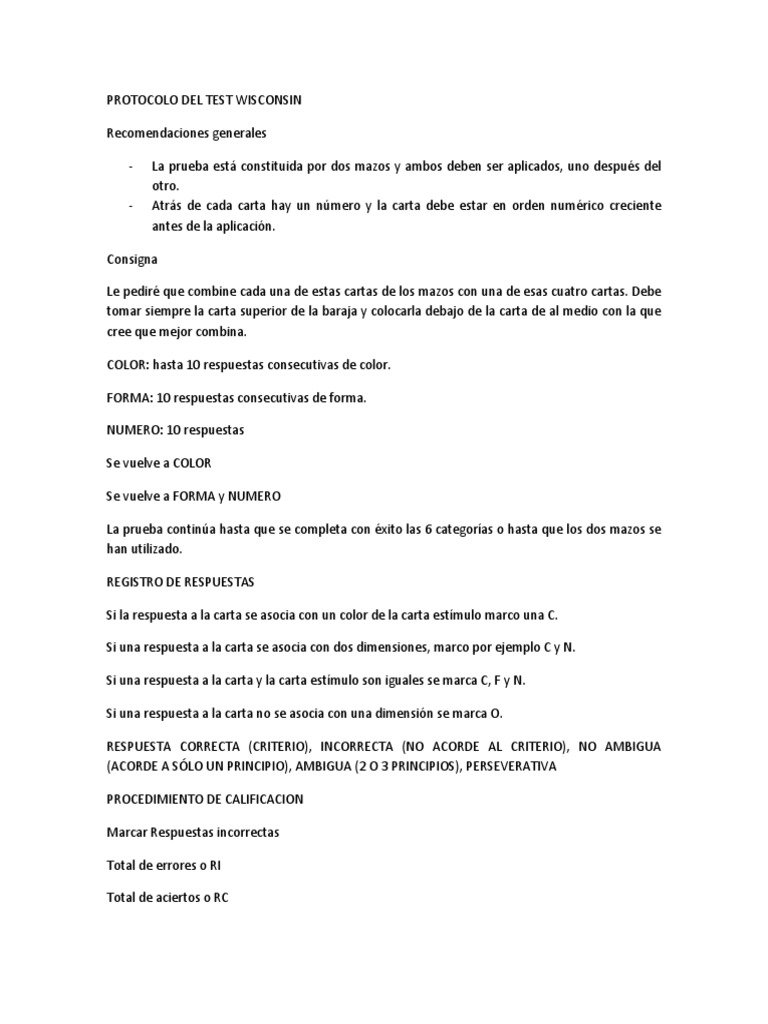Protocolo del Test Wisconsin: una guía paso a paso para la aplicación y ...