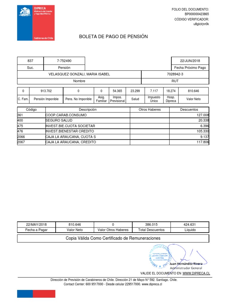 Boleta de Pago de Pensiones | PDF | Chile