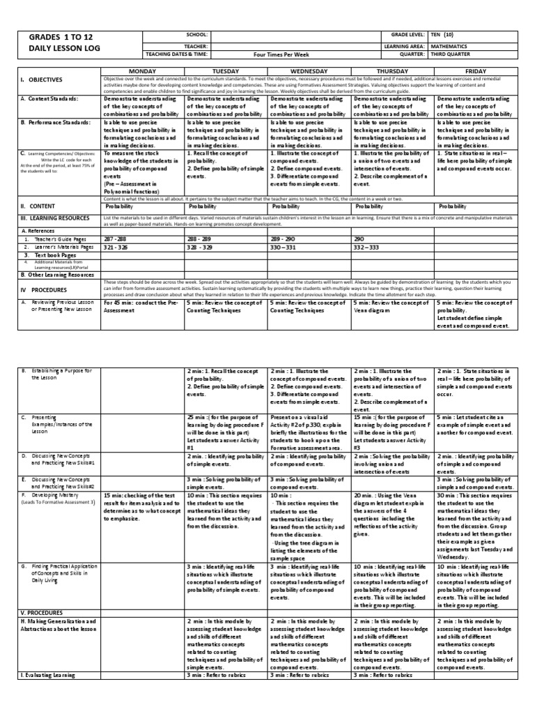 DLL - Math 10 - Q3 | PDF | Educational Assessment | Learning