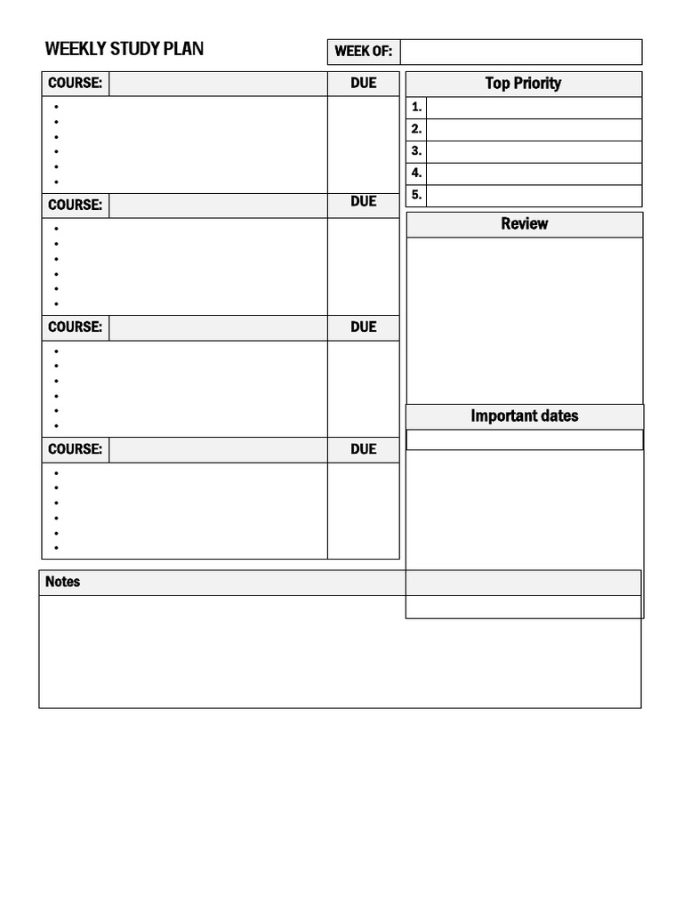 Weekly Study Plan Overview | PDF | Career & Growth