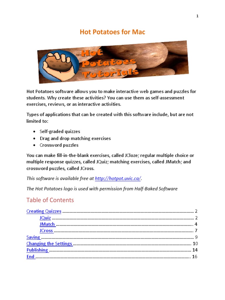 Create Interactive Quizzes and Puzzles with Hot Potatoes for Mac | PDF ...