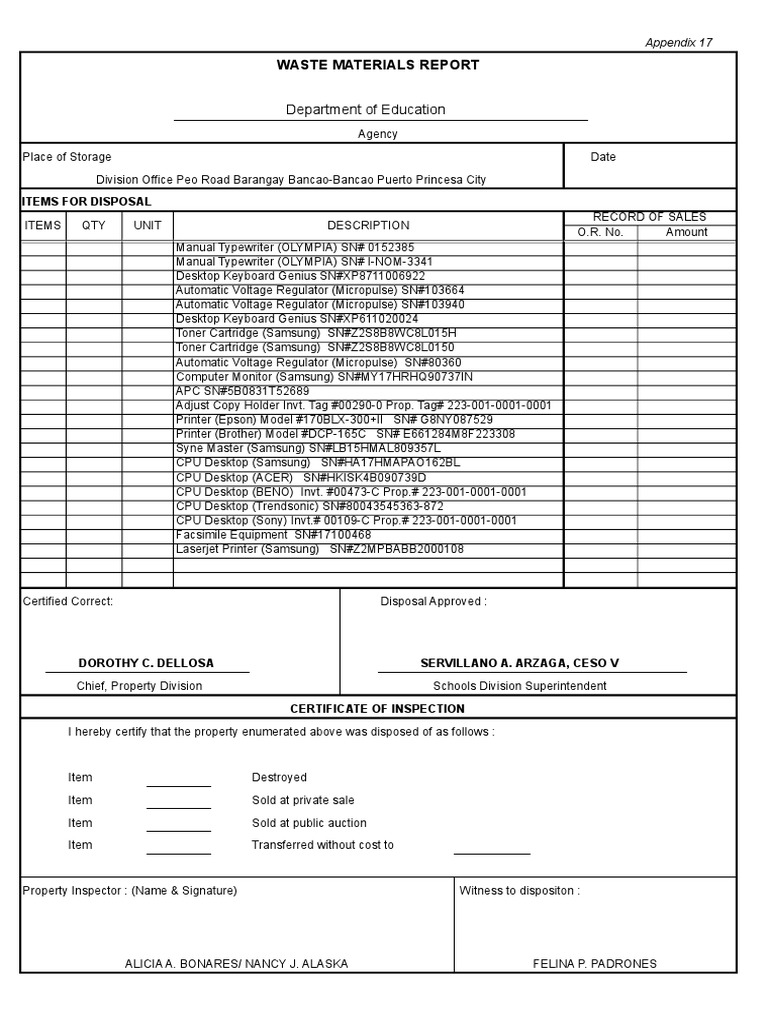 Waste Material Form-17 | PDF | Personal Computers | Desktop Computer