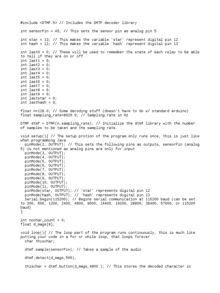 Arduino Dtmf Relay Code Pdf Digital Technology Electronics