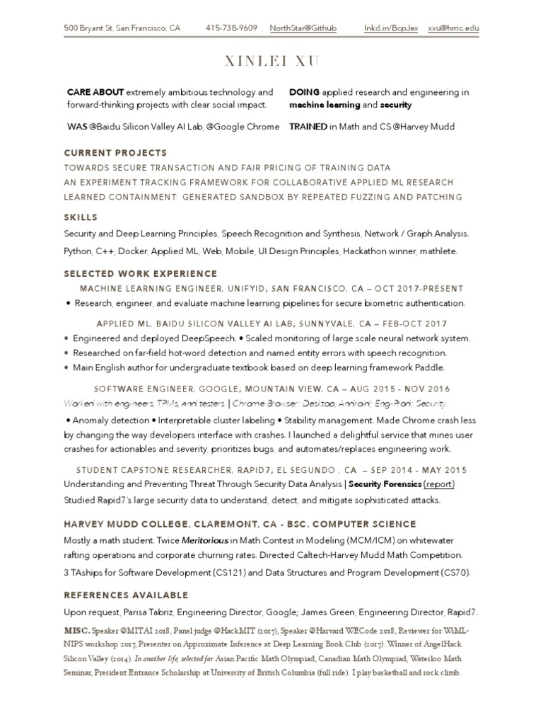 Resume Xu Math | Download Free PDF | Science And Technology | Computing