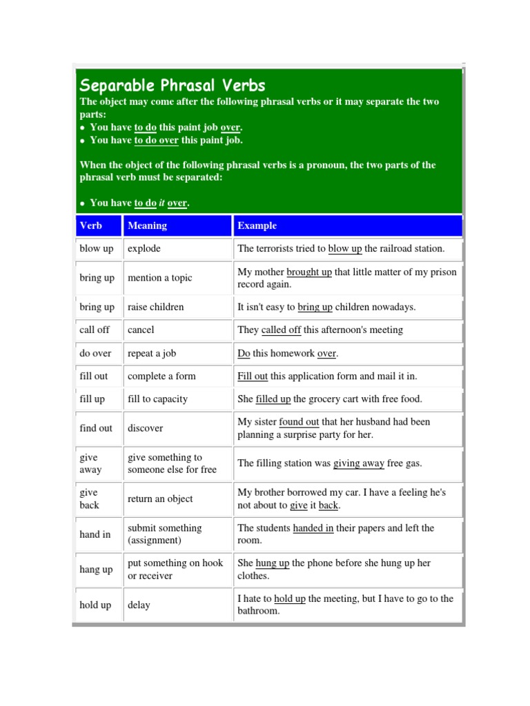 Separable - Inseparable Phrasal Verbs | PDF | Phrase | Linguistics