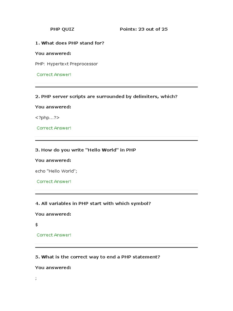 Php Hypertext Preprocessor Correct Answer Download Free Pdf Php C Programming Language