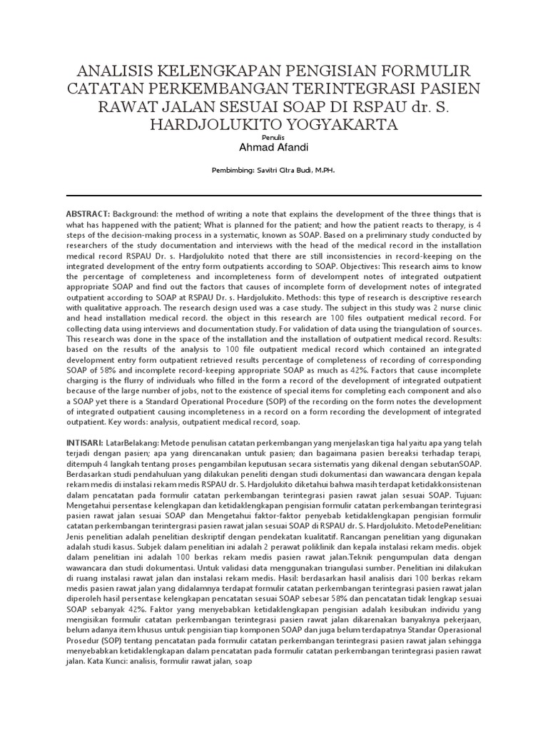 Analisis Kelengkapan Pengisian Formulir Catatan Perkembangan ...