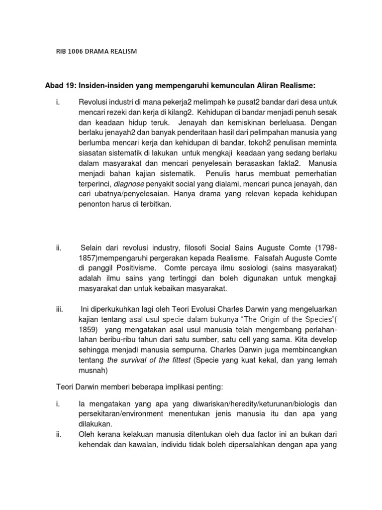 Asal Usul dan Ciri Drama Realisme | PDF