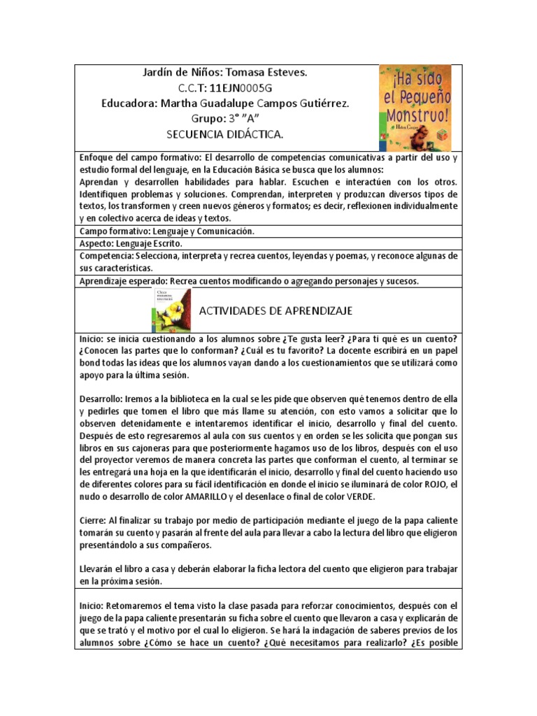 Secuencia Didáctica Plan | PDF | Cuentos | Salón de clases