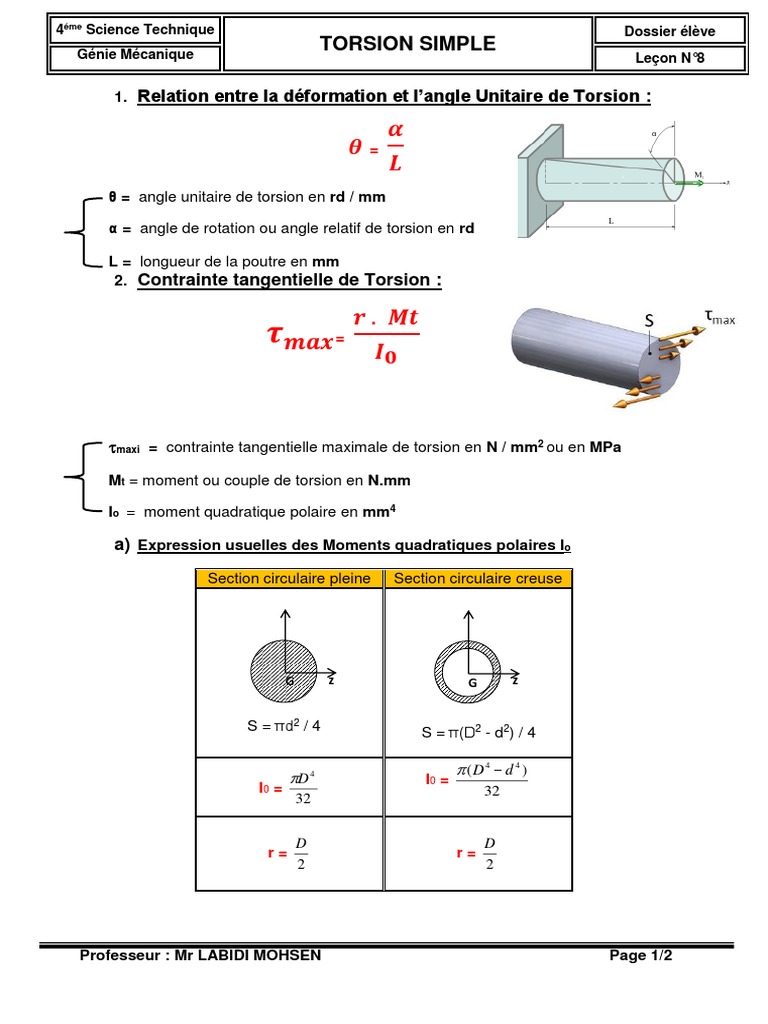 Torsion Simple en Génie Mécanique | PDF | Déformation d'un matériau ...