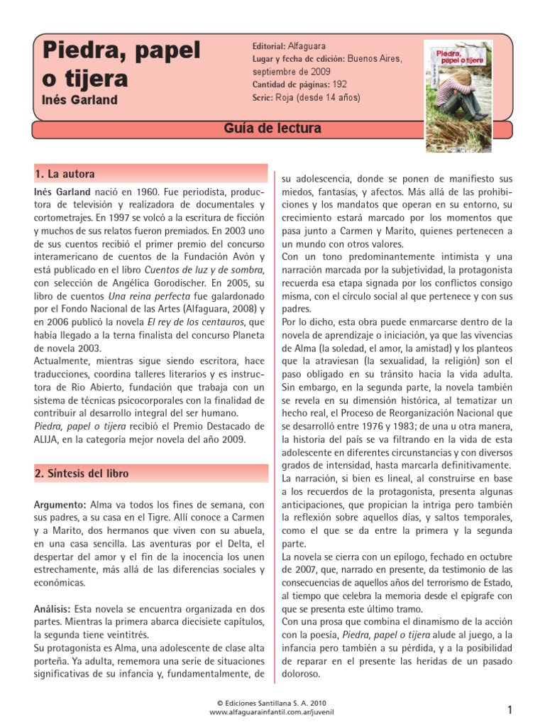 Guia Actividades Piedra Papel Tijera PDF | PDF | Novelas | Lectura ...