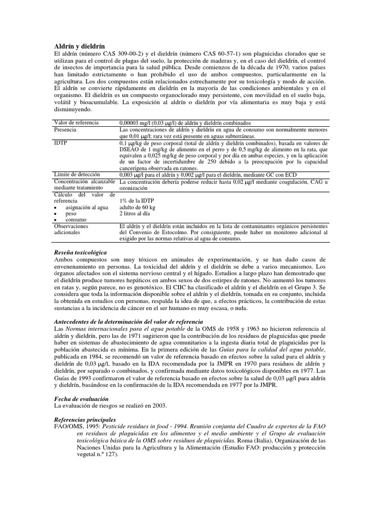 Aldrin Dieldrin PDF | Descargar gratis PDF | Pesticida | Agua