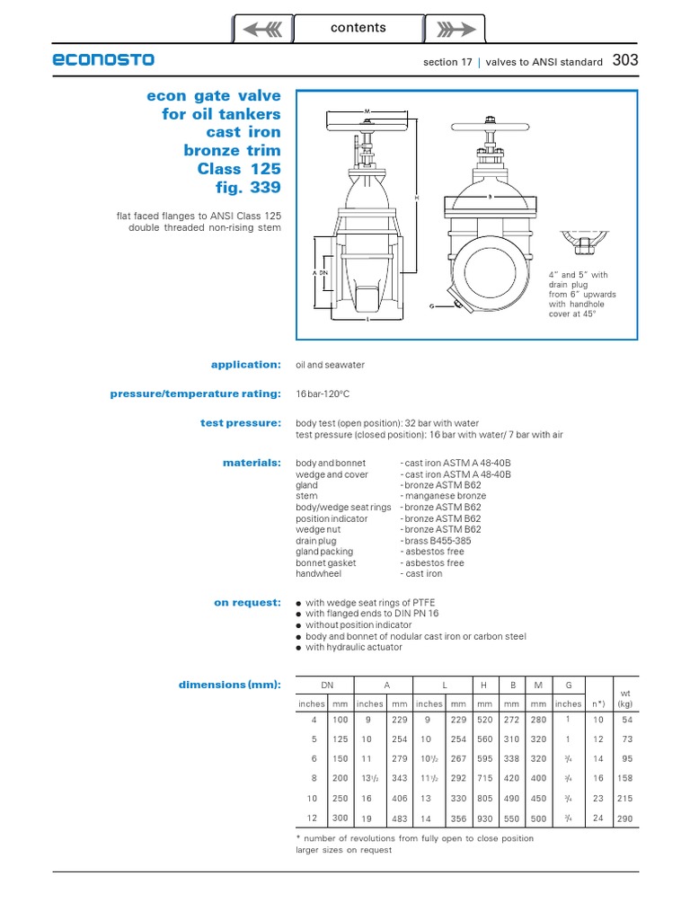 Econ Gate Valve For Oil Tankers Cast Iron Bronze Trim Class 125 Fig ...