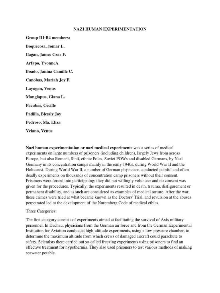 Nazi Human Experimentation Overview | PDF | Violence | Wellness
