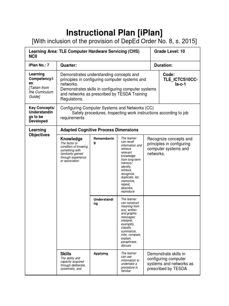 Instructional Plan (Iplan) : (With Inclusion of The Provision of Deped Order No. 8, S. 2015 ...
