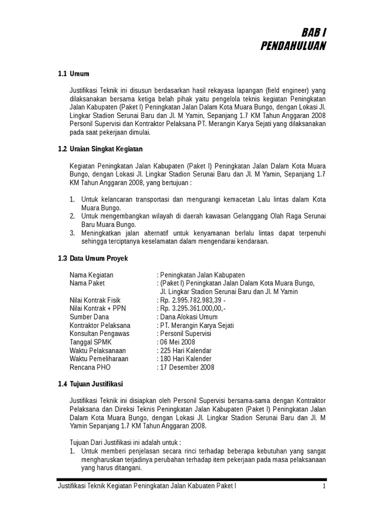 Justifikasi Teknik Proyek Jalan Muara Bungo | PDF