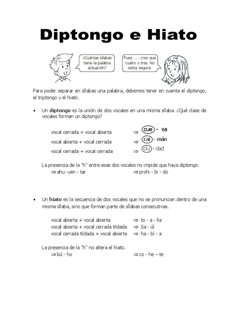 Diptongos y Hiatos: Guía y Ejercicios | PDF | Vocal | Sílaba