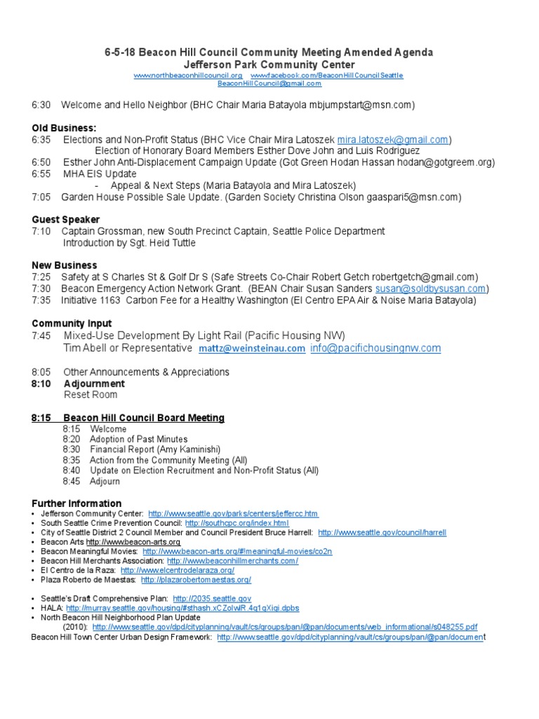 18 BHC Agenda For 6-5 Final | PDF