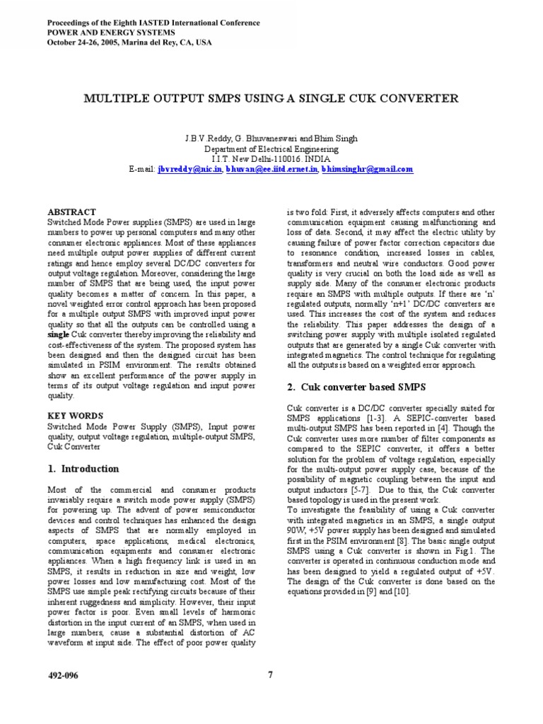 Multiple Output Smps Using A Single Cuk Converter: Jbvreddy@nic - in ...