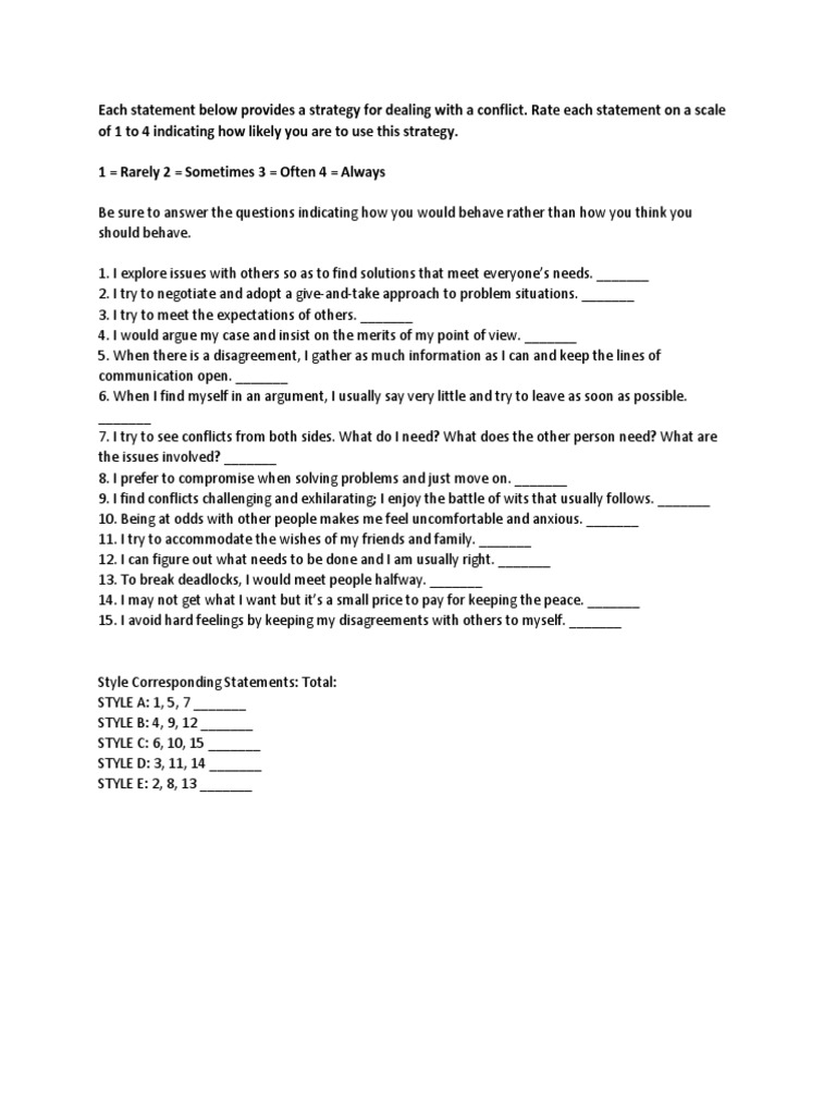 Conflict Style Survey | PDF