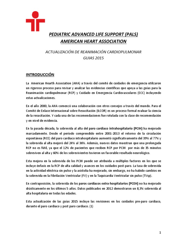 PALS Actualizacion Recomendaciones RCP v.2 | PDF | Reanimación ...