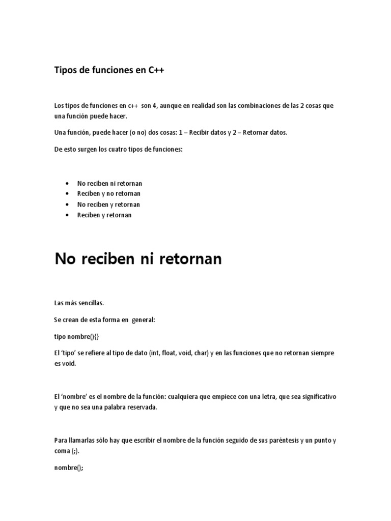 Tipos de Funciones en C | PDF | C ++ | Programación de computadoras