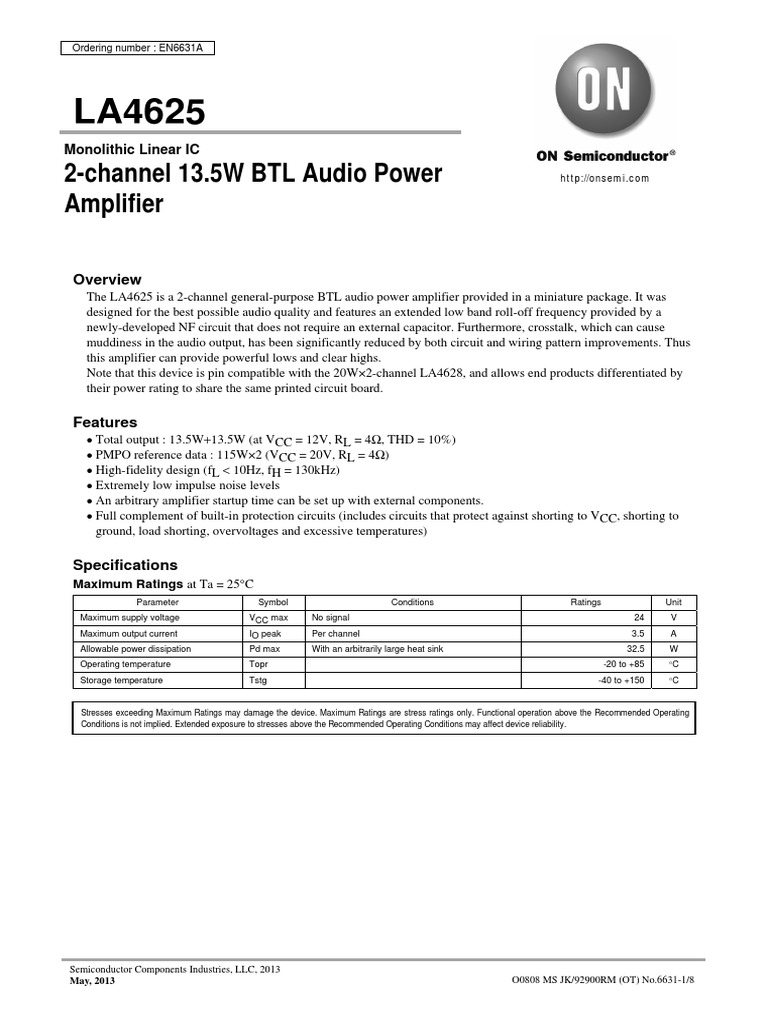 LA4625 On Semiconductor | PDF | Amplifier | Capacitor