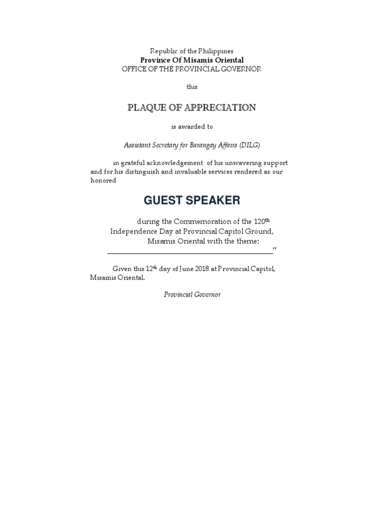 Guest Speaker: Plaque of Appreciation | PDF