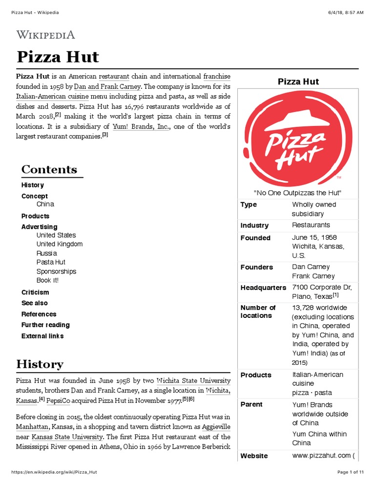 Pizza Hut - Wikipedia | PDF | Food Industry | Fast Food