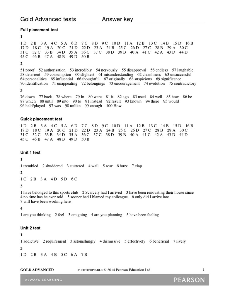 Gold Advanced Test Keys | PDF