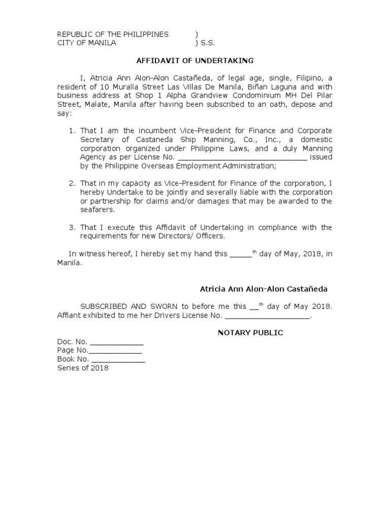 Affidavit of Undertaking | PDF