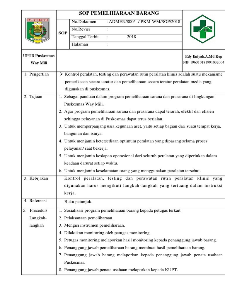 Sop Pemeliharaan Barang | PDF
