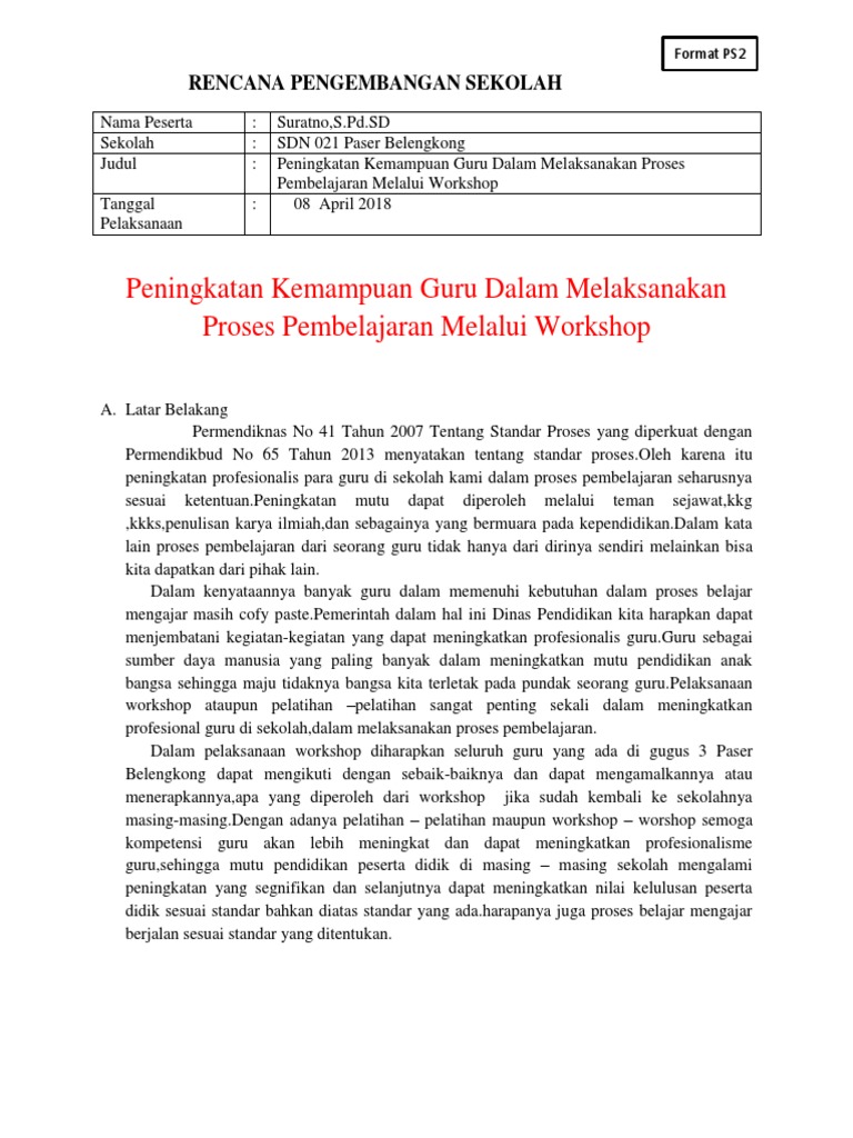 Form PS2 PSRENCANA PENGEMBANGAN SEKOLAH Suratno | PDF | Bisnis
