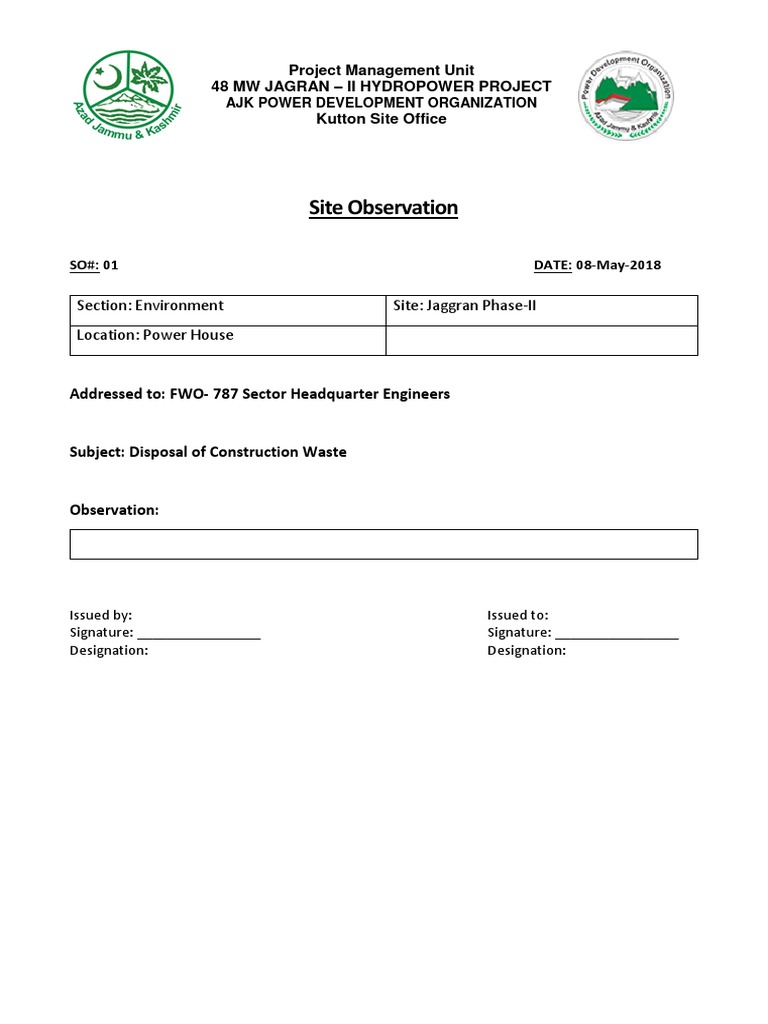 Site Observation: Section: Environment Site: Jaggran Phase-II Location ...