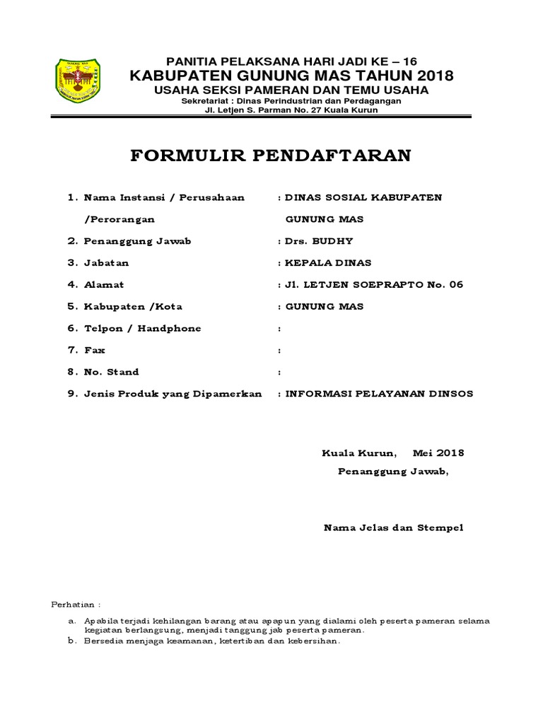 Formulir Pendaftaran Pameran | PDF