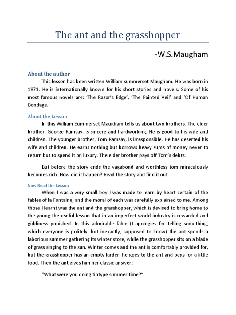 The Ant and The Grasshopper | PDF