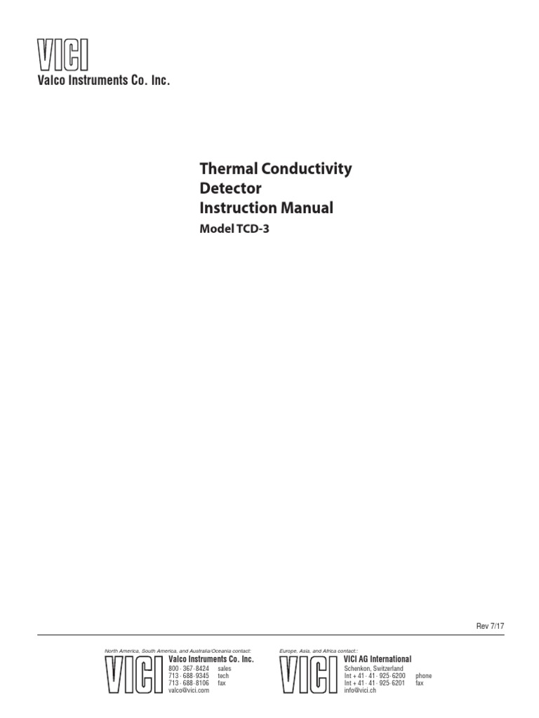 Thermal Conductivity Detector Instruction Manual: Valco Instruments Co ...