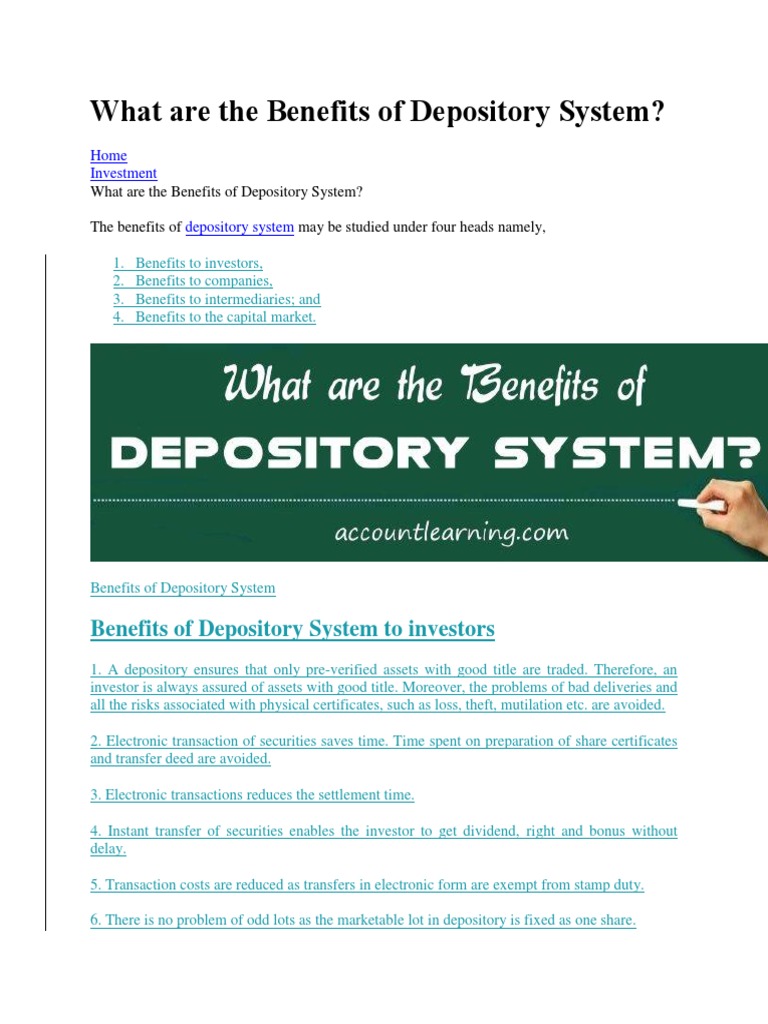 The Advantages of a Depository System for Investors, Companies ...