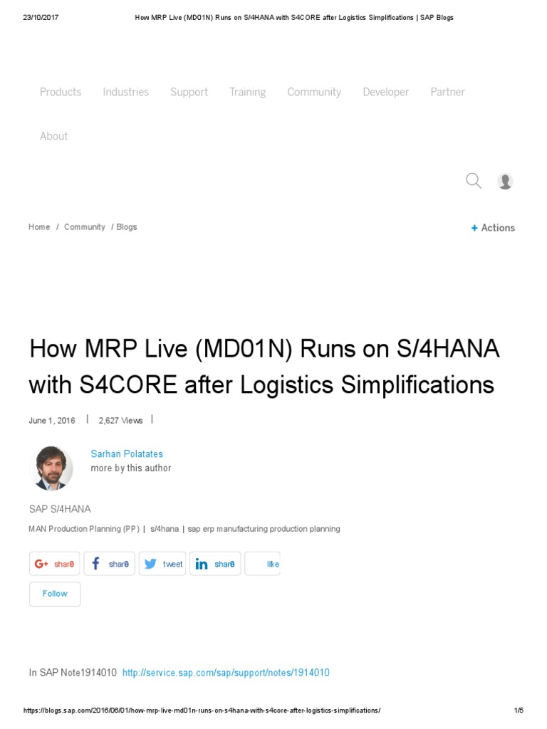 How MRP Live (MD01N) Runs On S - 4HANA With S4CORE After Logistics ...