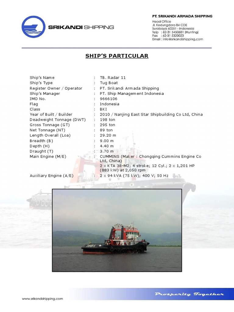 Ship's Particular - TB. Radar 11 | PDF