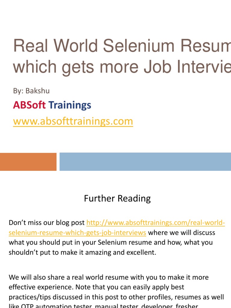 Real World Selenium Resume Which Gets More Job Interviews Trainings Pdf Selenium Software 