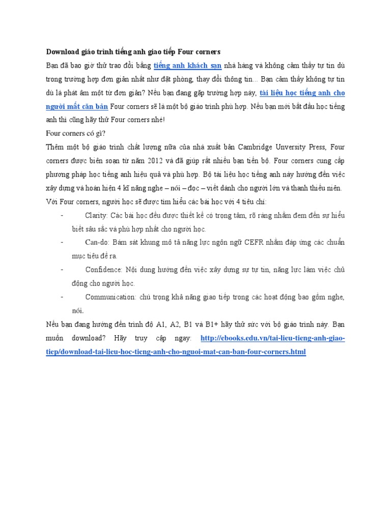 Download Giáo Trình Tiếng Anh Giao Tiếp Four Corners | PDF