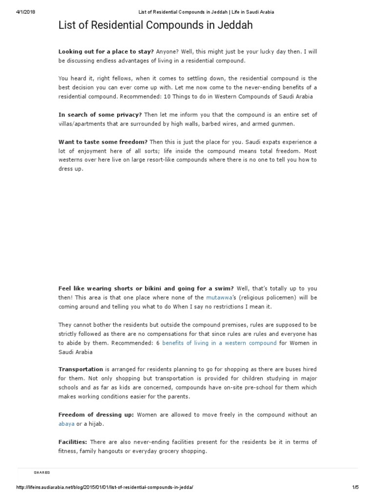 List of Residential Compounds in Jeddah - Life in Saudi Arabia | PDF ...