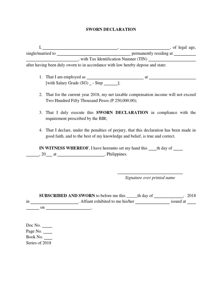 BIR Sworn Declaration Form Template | PDF
