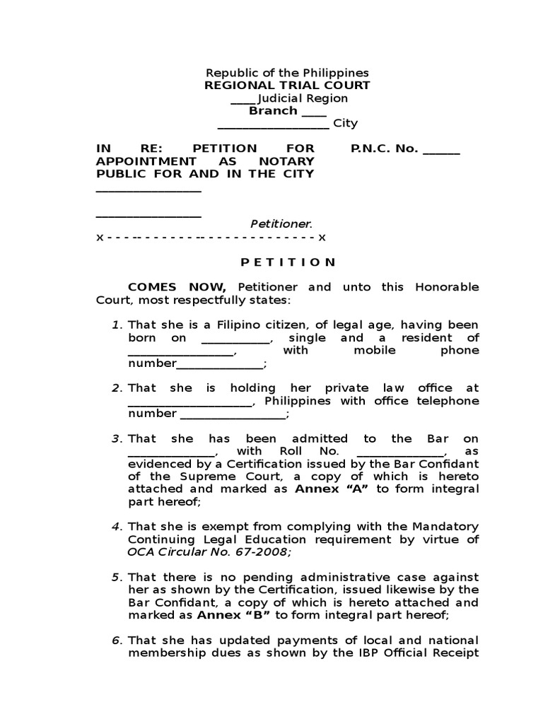 Petition For Notarial Commission SAV | PDF | Bar Association | Law