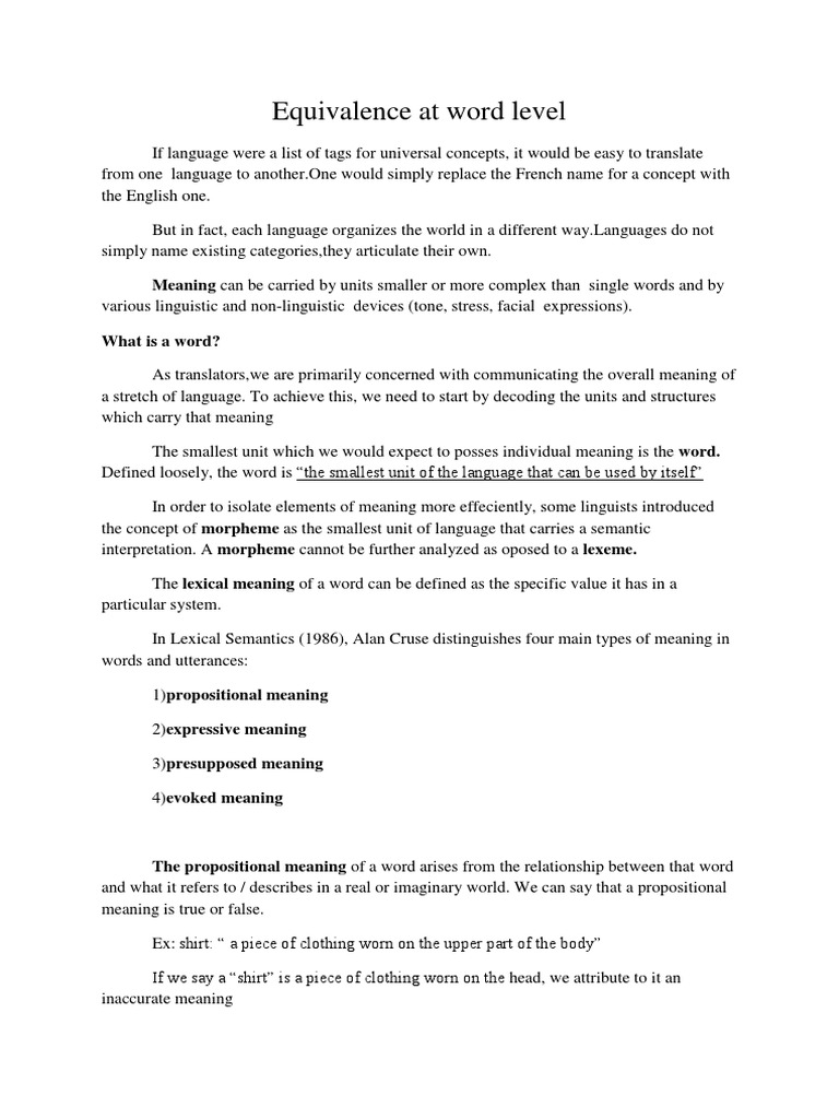 Equivalence at Word Level Class | PDF | Word | Translations