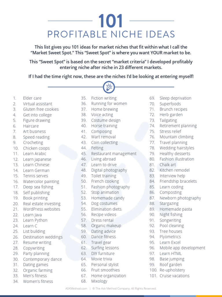 RESOURCE - 101 Profitable Niche Ideas | PDF