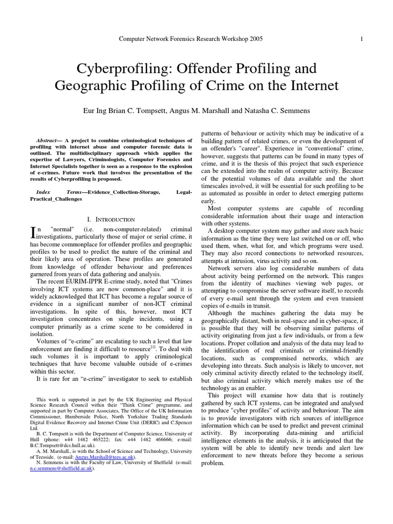 Cyberprofiling Offender Profiling and Geographic Profiling of Crime On ...